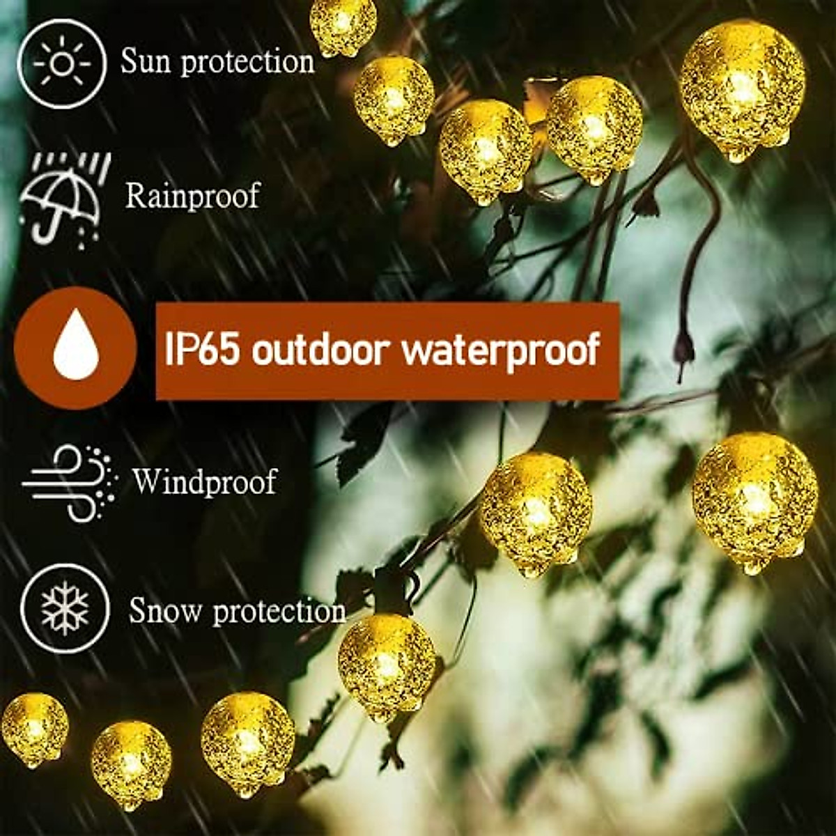 Sunlisky Solar String Lights Outdoor Waterproof 50LED 24.6FT Crystal Globe Light with 8 Lighting Modes,Solar Powered Patio Lights for Yard Garden Fence Porch Balcony Party Decoration (Warm White)