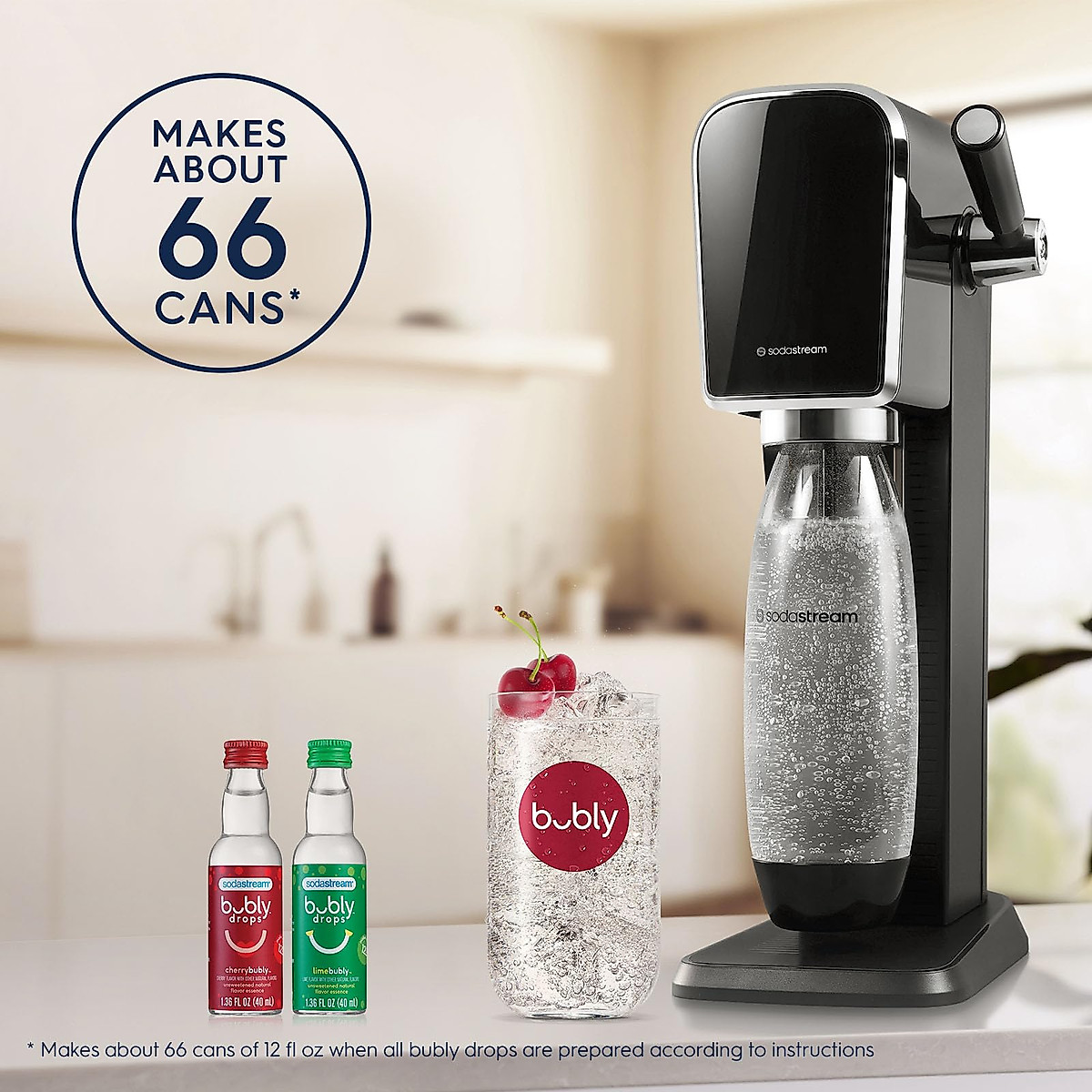 SodaStream Art Sparkling Water Maker Bundle (Black), with CO2, DWS Bottles, and Bubly Drops Flavors