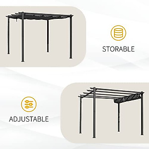 EROMMY 10' x 10' Outdoor Pergola with Retractable Canopy, Aluminum Frame, Patio Metal Shelter with Sun and Rain-Proof Canopy for Patio, Garden, Deck