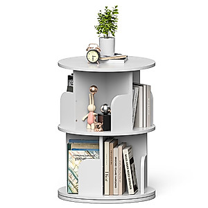 Nidouillet Small Rotating Bookshelf, 2Tier Revolving Bookcase 360 Display Round Bookshelf Narrow Swivel Corner Book Shelf Standing Bookcase for Adult Bedroom, Living Room