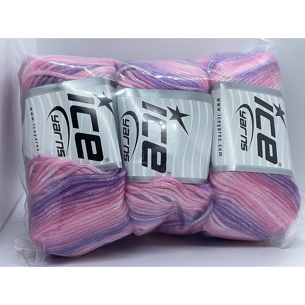 Ice Yarns Picasso 3 Pack - Pinks and Lilacs, Fuzzy with Subtle Sheen Worsted Weight, 3x125 Yards (3x115meters) 3x1.76 Ounces (3x50 Grams)