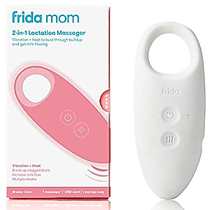 Frida Mom 2-in-1 Lactation Massager - Multiple Modes of Heat + Vibration for Clogged Milk Ducts, Increase Milk Flow, Breast Engorgement - USB Cord Included