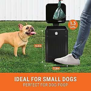Small Dog Poop Trash Can Outside, 1.3 Gal Metal Small Outdoor Trash Can with Lid for Dog Poop, Dog Waste Container with Pedal, Dog Poop Garbage Can, Dog Poop Trash Can, Backyard Odor Control (Black)