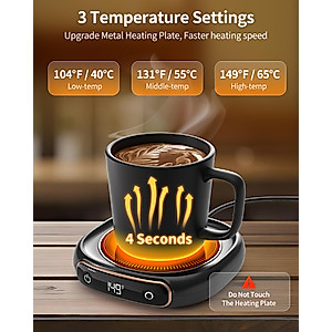 Coffee Mug Warmer, Cup Warmer for Desk with Auto Shut Off, 3 Temp Settings, Mug Warmer for Coffee, Beverage, Milk, Tea, Coffee Warmer Plate in Your Home & Office, Gift (No Cup)