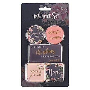 Christian Art Gifts Pink Floral Refrigerator Magnets | I Know The Plans - Jeremiah 29:11 Bible Verse | Inspirational Fridge Magnet Mini Variety Set/5