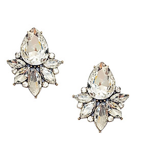 Art Deco Antique Vintage Retro Style Pear Bridal Wedding Formal Rhinestone Cluster Statement Earrings