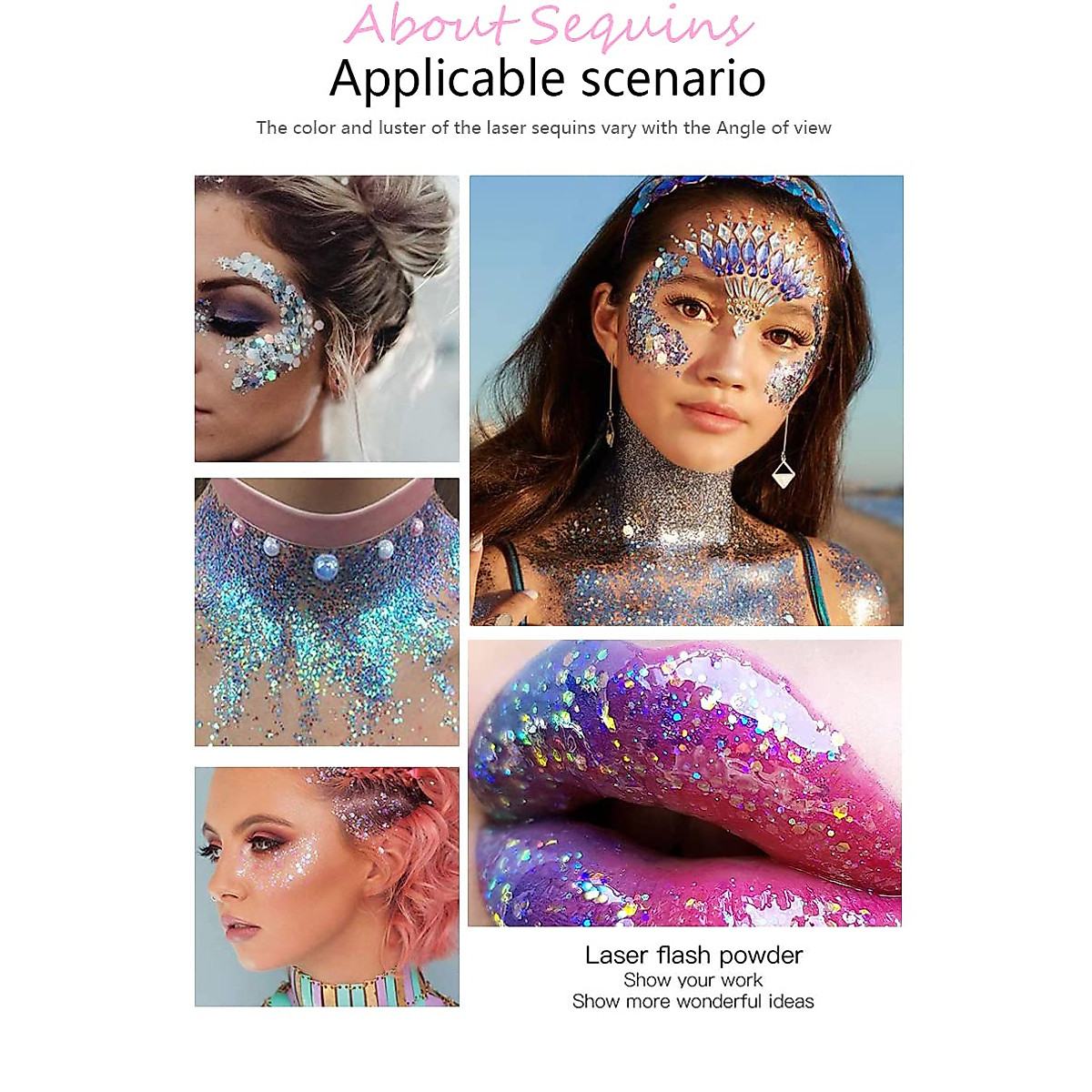 Face Glitter Gel,Body Glitter Gel,Chunky Glitter for Face Body Hair Nails Eyeshadow Holographic Cosmetic,Festival Glitter Makeup,50ml (#06 White + #02 Gold)