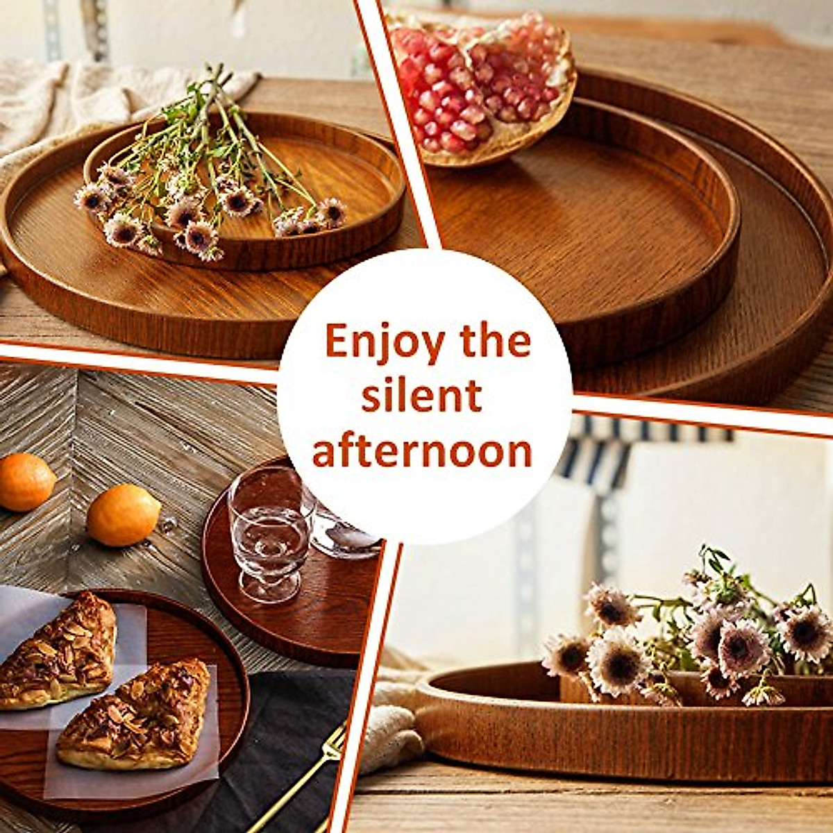 Fdit Wood Serving Plate Tray for Dessert Cake Coffee Red Tea Kitchen or Restaurant Using (33cm / 12.99 inch)