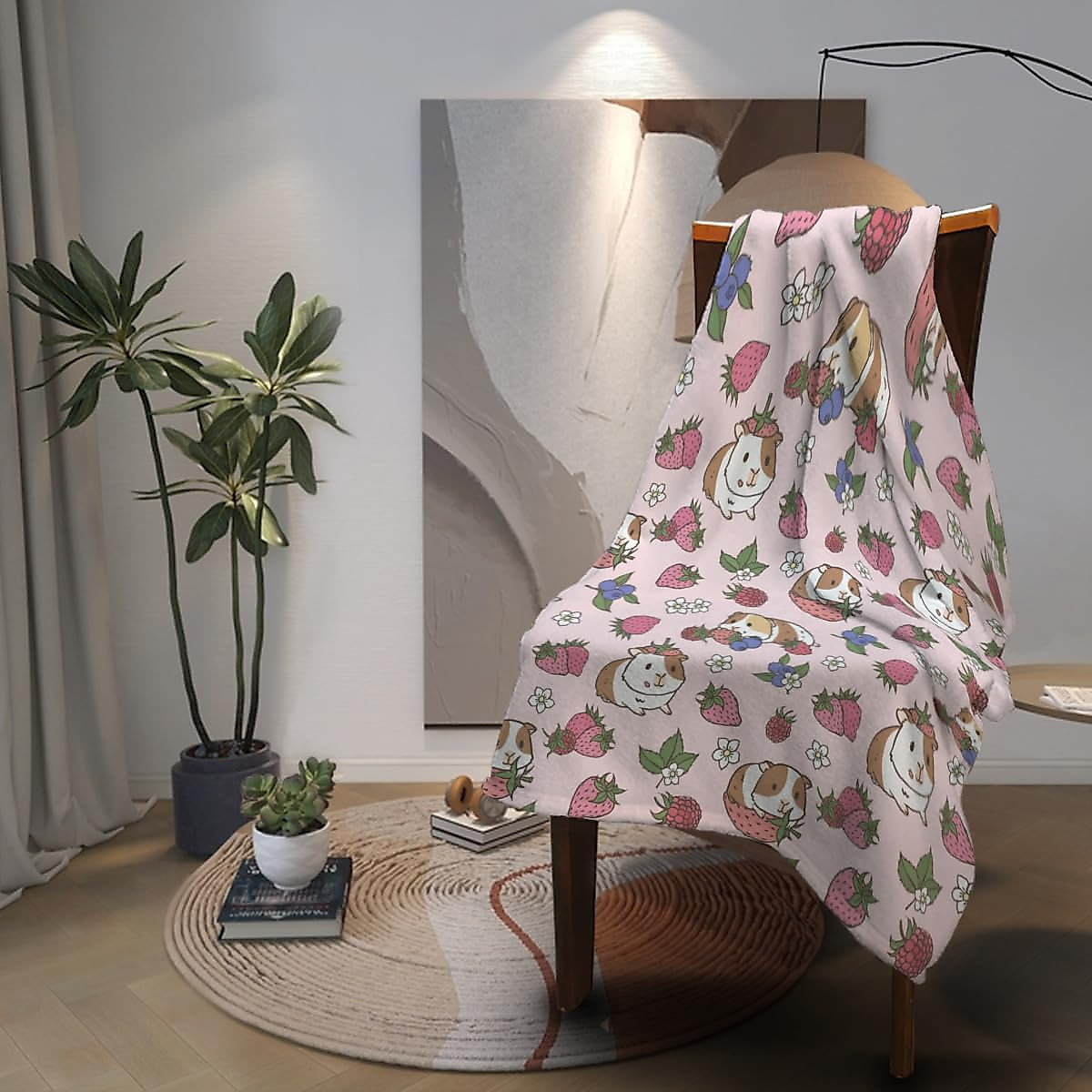 Shoggoth Strawberry Guinea Pig Blanket for Girls Boys Women Strawberry Gifts Lightweight Cute Fruit Pink Strawberry Lover Flannel Throw Blanket for Kids 60"x50"