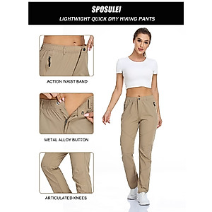Womens Khaki Golf Pants Quick Dry Travel Nylon Cargo Waterproof Hiking with Pockets Small