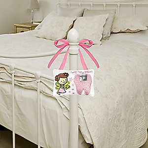 free-space Tooth Fairy Pillow for Boy and Girl Embroidered Cartoon Tooth Pocket Tooth Fairy Gifts Kids (Pink)