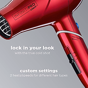 INFINITIPRO BY CONAIR Travel Hair Dryer, 1875W Compact Travel Hair Dryer with Twist Folding Handle, Conair Blow Dryer, Red