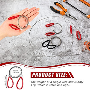 2 Pcs PVC Pipe Cable Saw Stainless Steel Wire Saw Hand Pocket String Rope Saw Emergency Survival Wire Saw PVC Pipe Cutting Tool for Wood Camping Hiking Hunting, Red, Black, 23.62 Inch