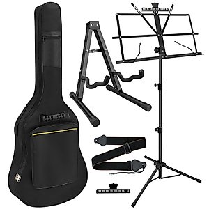 Sheet Music Stand with Guitar Stand, Guitar Gig Bag, Guitar Strap and Music Sheet Clip Holder, for Acoustic Classical Guitar, Bass(5pcs Kit)