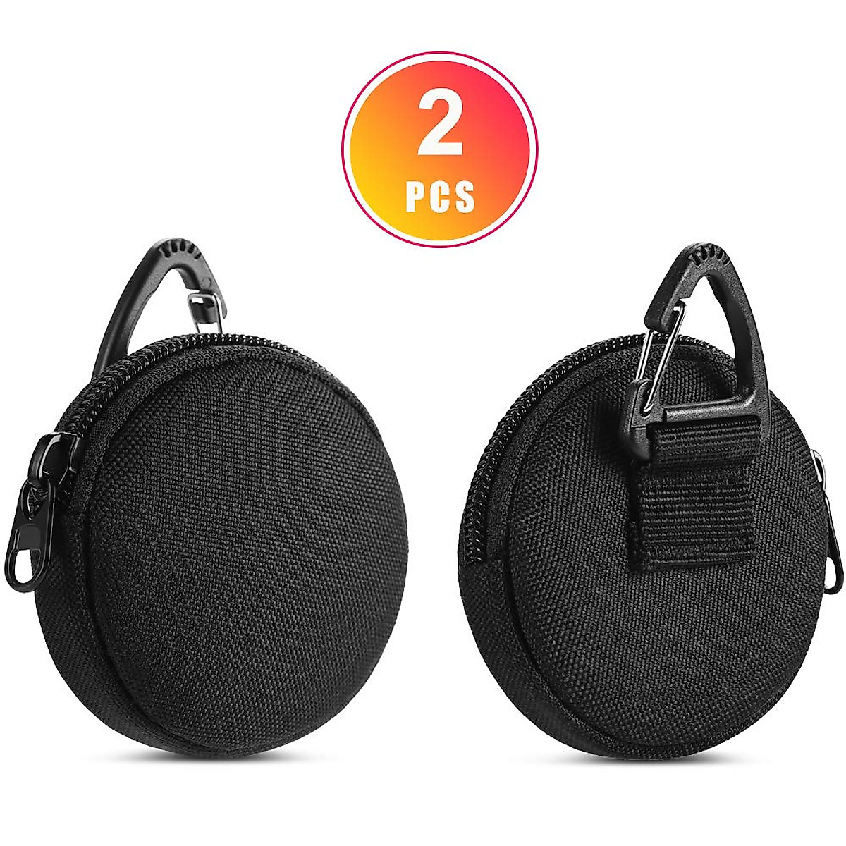 Nujiaa Coin Pouch, Small Coin Purse Keychain, Professional EDC Pouch Accessories Case for Military Gear Bags, Little Change Wallet, Wireless Headset Pack. (2PCS Black)