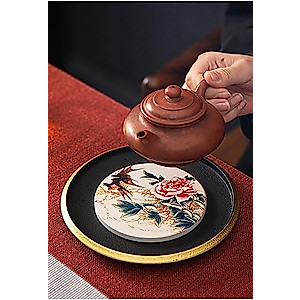 Ceramic Dry Foam Tray, Large disc Pot Bearing Kung Fu Tea Tray. Size 6.4 * 6.4 * 0.4 inches (A1)