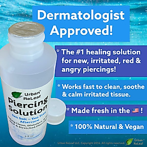Urban ReLeaf Piercing Solution ! Soothing Sea Salts & Tea Tree AFTERCARE 4 oz, Ready to use. Safely Clean and Calm New & Stretched Piercings. Gentle Effective Natural & Proven. Works Fast