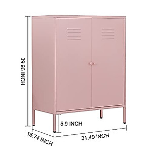 LINGZOE 2 Door Pink Metal Locker Storage Accent cabinets with Doors and Shelves, Steel Cupboard lockers for Kids Bedroom