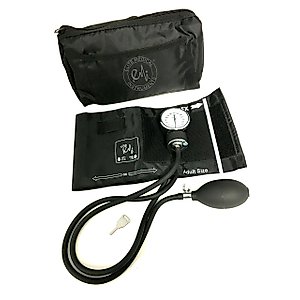 EMI Black Deluxe Professional Aneroid Sphygmomanometer with Self Calibration Key Manual Blood Pressure Monitor Set with Adult Cuff and Carrying Case