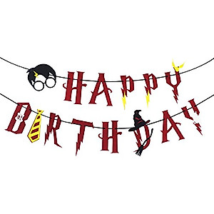 JAGGER M 2 Upgraded Harry Potter Supplies – Happy Birthday Banner Felt Garland Party Decoration, Red, ,