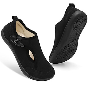 LeIsfIt Womens Slippers Wide Diabetic Shoes Adjustable Walking Shoes Arthritis Edema House Shoes Indoor Outdoor Slippers Black Size 9