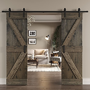 48 in/60in/72in/84in X 84 in K Series DIY Knotty Wood Double Sliding Barn Door with Hardware Kit (60 in x 84 in, Aged Barrel)