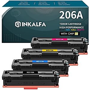 inkalfa 206A Toner Cartridges 4 Pack 206X (with Chip) Compatible Replacement for HP 206A 206X for HP206A W2110A W2110X Work for HP Color Pro MFP M283fdw M283cdw M283 Pro M255dw Printer Ink High Yield