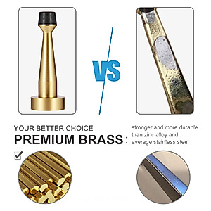 Solid Brass Door Stop, Decorative Door Stopper Wall Protector, Heavy Duty Door Stop with Rubber Bumper Tip for Wall Door Protection Sound Dampening, Brushed Gold Brass Plated