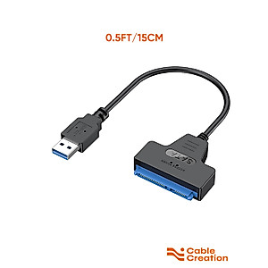 CableCreation SATA to USB 3.0 Cable, USB 3.0 to SATA Adapter, Compatible with 2.5" SATA III HDD&SSD Hard Disk Driver, 0.5FT, Black-External HDD Converter for Data Transfer