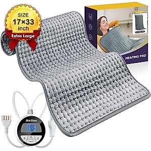 Heating Pad for Back Pain Relief, 17"x 33" Extra Large Electric Heating Pad for Cramps Neck Shoulder, XL Moist Heated Pad Gift for Women & Men, Auto Shut Off Heat Pad, Machine Washable, Light Gray
