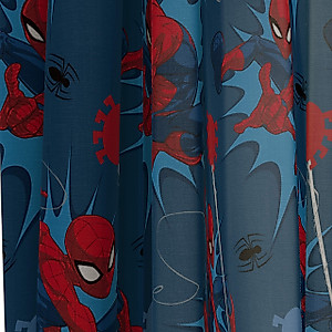 Jay Franco Kids Window Drapes - 4 Piece Curtain Set Includes 2 Tiebacks, Beautiful Bedding Room Décor and Easy Set Up, Blue - Spiderman, 63 Inch