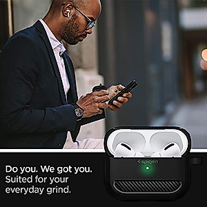 Spigen Rugged Armor Designed for Airpods Pro Case Cover Protective Airpods Pro Case with Keychain - Matte Black
