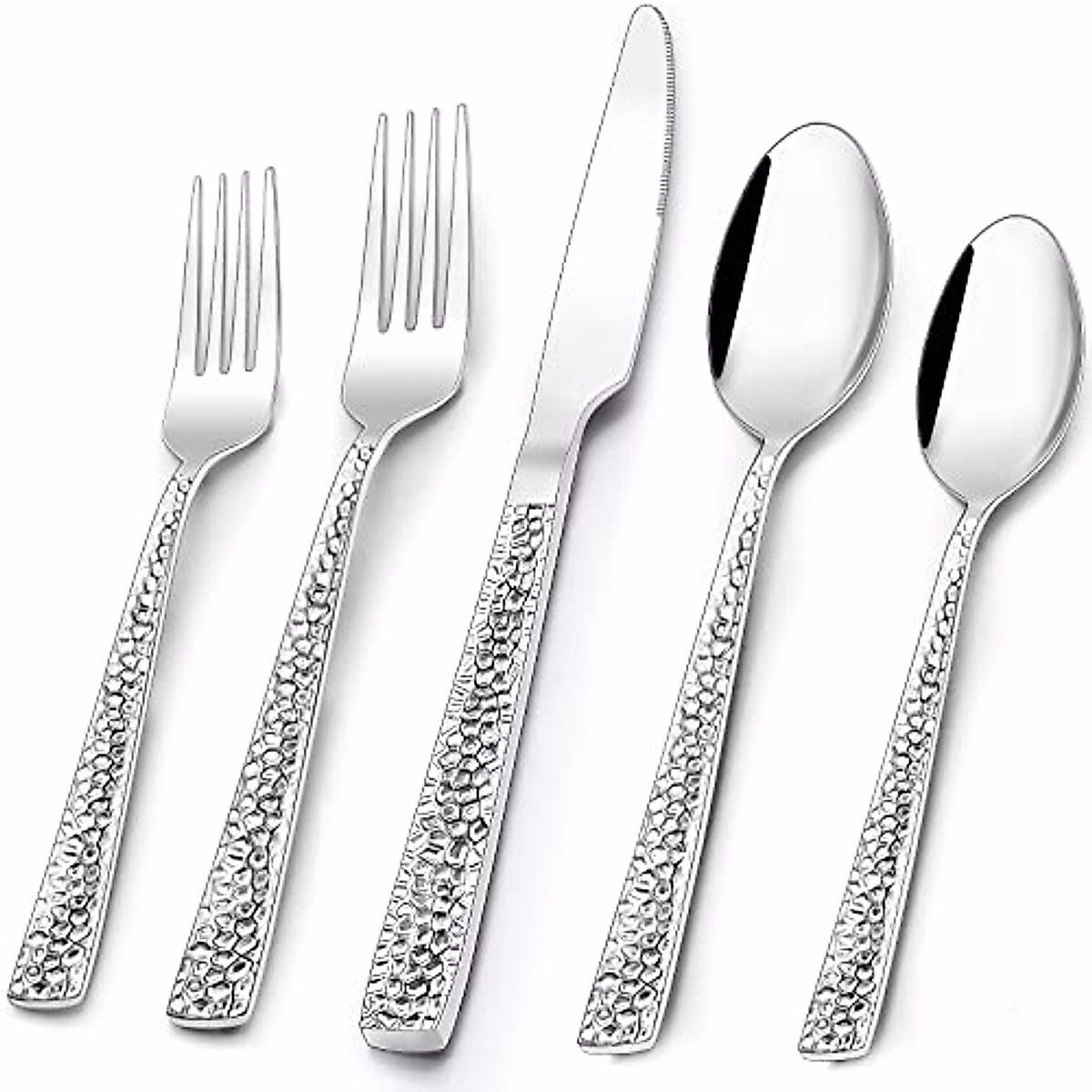 Hammered Silverware Set, Paincco 40-Piece Stainless Steel Square Flatware Set for 8, Tableware Cutlery Set, Utensil Set for Home Restaurant, Includes Fork Knife Spoon, Modern Design, Dishwasher Safe