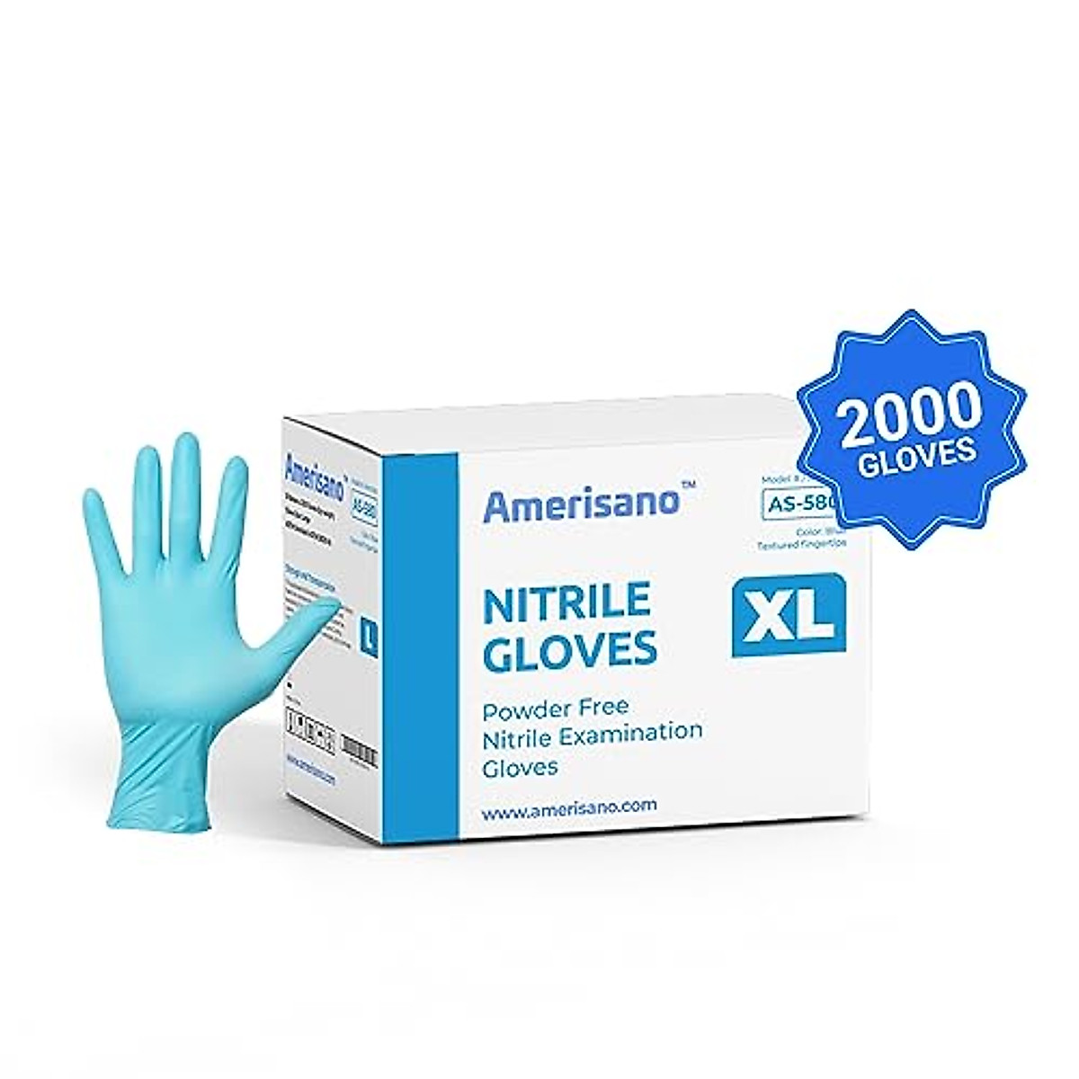 Amerisano 100% Nitrile Exam Gloves | Medical Grade, 510(k), Exceptional tactile sensitivity, Latex & Powder Free, 3 mil, Non-Sterile | Blue (Pack of 2000, X-Small)