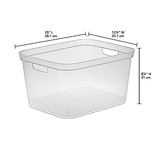Sterilite 8.25x12.25x15 Inch Modern Polished Storage Bin w/ Comfortable Carry Through Handles & Banded Rim for Household Organization, Clear (6 Pack)