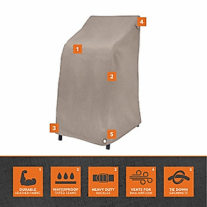 Modern Leisure Garrison Stackable/High Back Bar Chair Cover - Weather-Resistant Fabric - Outdoor Furniture Protection Perfect for Patio, Deck, and Porch - 27" L x 27" W x 49" H - Sandstone