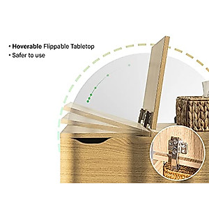 Labcosi Natural Rattan Side Table, Flip Top Nightstand with Charging Station, Mid Century Modern End Table for Living Room and Bedroom, Table with Storage Shelf