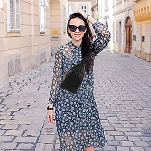 EMBRUNIOICE PU Leather Sling Bag for Women Quilted Crossbody Sling Backpack for Cycling Hiking Travel（Black）