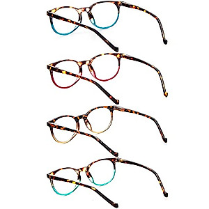 DXYXYO Blue Light Blocking Reading Glasses for Women 2.5+, 4 Pack Men Round Computer Readers with Spring Hinge