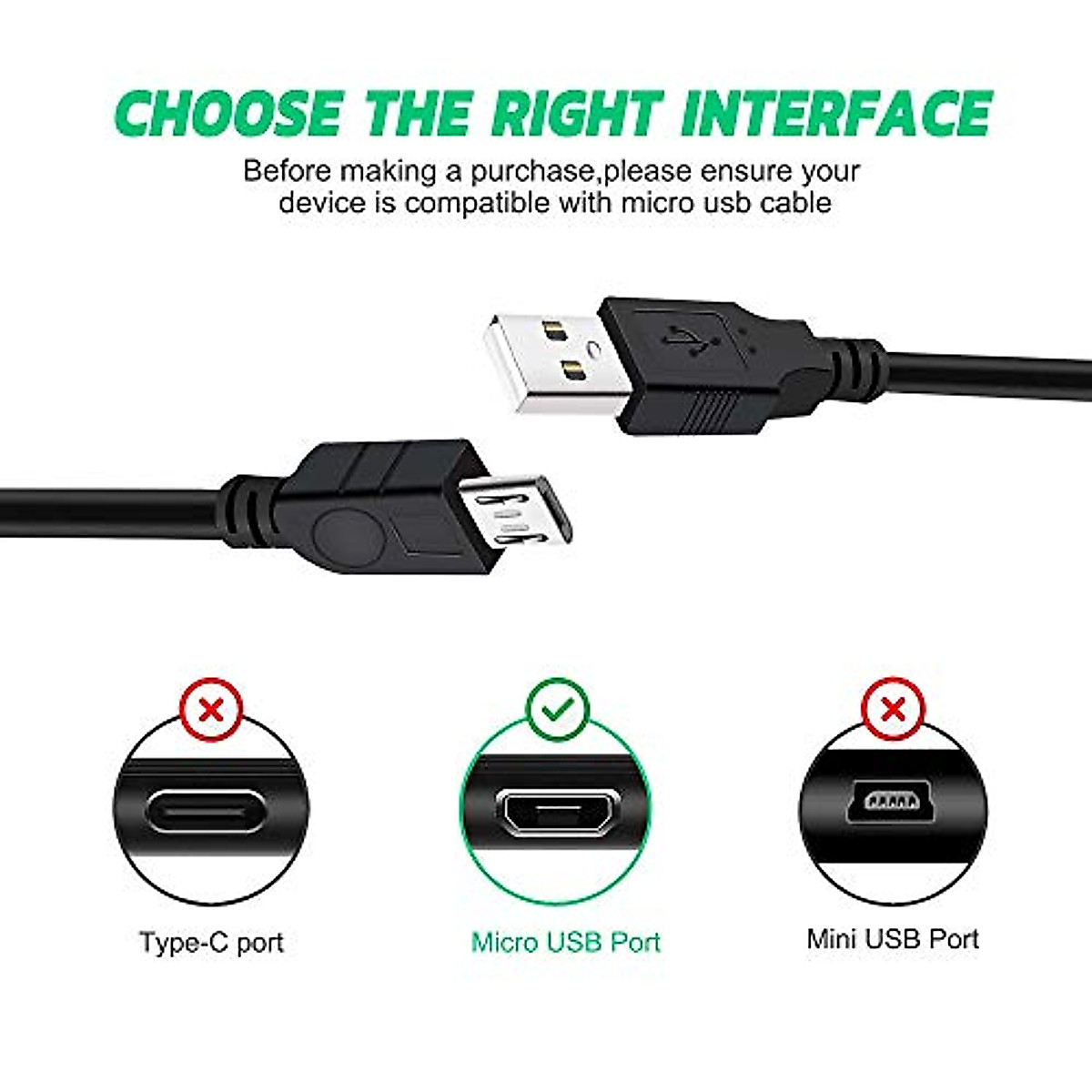 Xahpower 2 Pack 10Ft Controller Charging Cable for PS4, Play and Charge Micro USB Charger High Speed Data Sync Cord for Sony Playstation 4 PS4 Slim/Pro Controller, Xbox One S/X Controller, Android