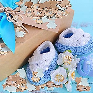300 Pieces Bear Confetti Baby Shower Paper Confetti Bear Table Confetti for Holiday Festival Party Table Home Decorations, 0.98 Inch (Blue, Brown)
