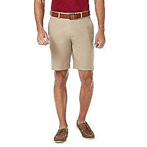 Haggar Mens Cool 18 Pro Straight Fit 4-way Stretch Expandable Waist With Big & Tall Sizes Flat Front Shorts, Khaki Classic, 40 US