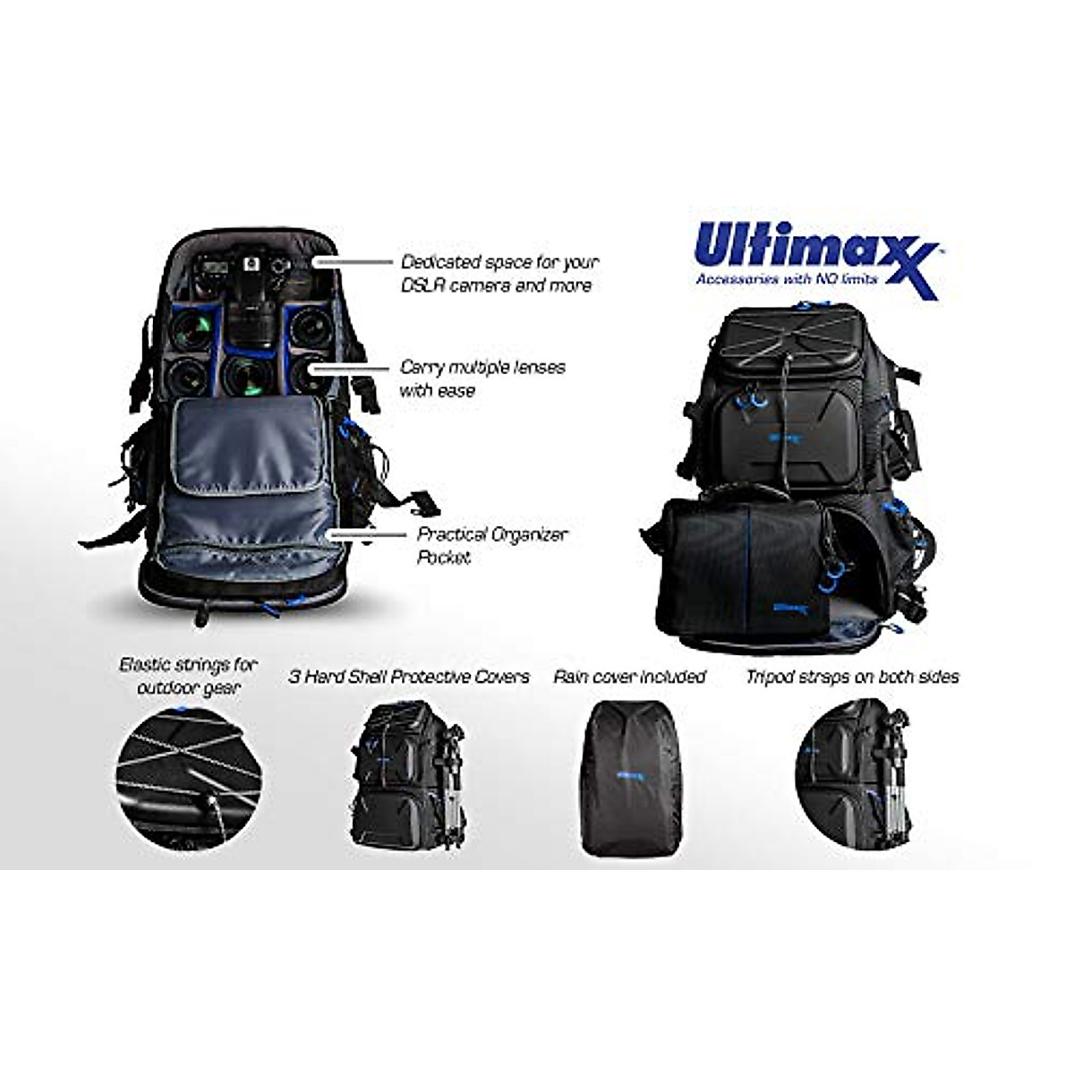 Ultimaxx Extra Large Camera DSLR/SLR Backpack for Nikon, Canon, Sony, Panasonic, Pentax, Olympus, and Fuji Cameras—an Outdoor Hiking/Travelling Backpack with 15.6 Laptop Compartment