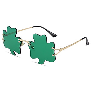 COASION St. Patrick's Day Irish Shamrock Sunglasses Green Four Leaf Clover Leprechaun Costume Eyewear Glasses for Women Men (Shamrock/Green)