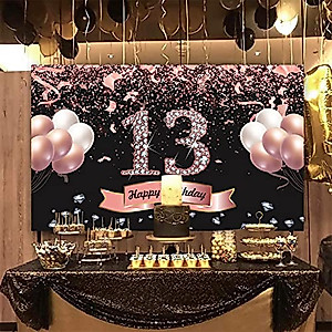 Trgowaul Happy 13th Birthday Decorations for Girls - Rose Gold 13th Birthday Backdrop Banner， Official Teenager Birthday Party Suppiles Photography Background，Thirteenth Year Old Birthday Decorations