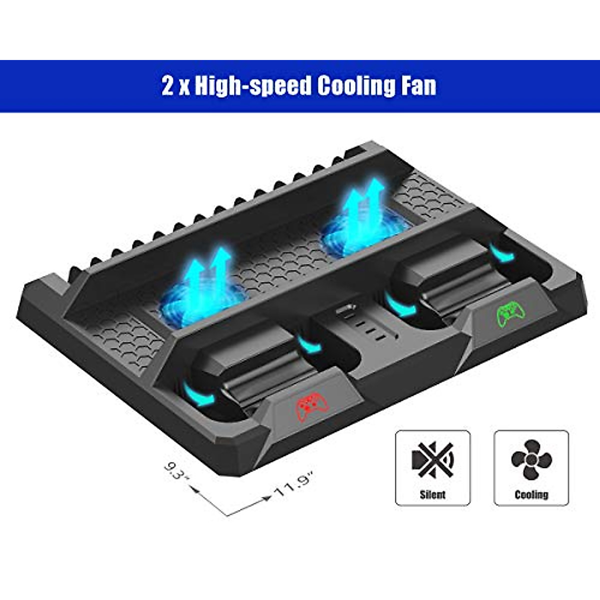 ElecGear Xbox One Vertical Charging Stand with Cooling Fan, 2X 1200mAh Rechargeable Battery Pack for Controller, Games Storage Bracket, Dual Charger Dock for Xbox One, One S, One X and Elite