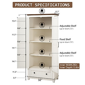 LUXOAK Farmhouse Kitchen Pantry Cabinet, 72" Tall Storage Cabinet with Adjustable Shelves & Barn Doors, Freestanding Kitchen Cupboard for Dining Room, Living Room, Barnwood+White