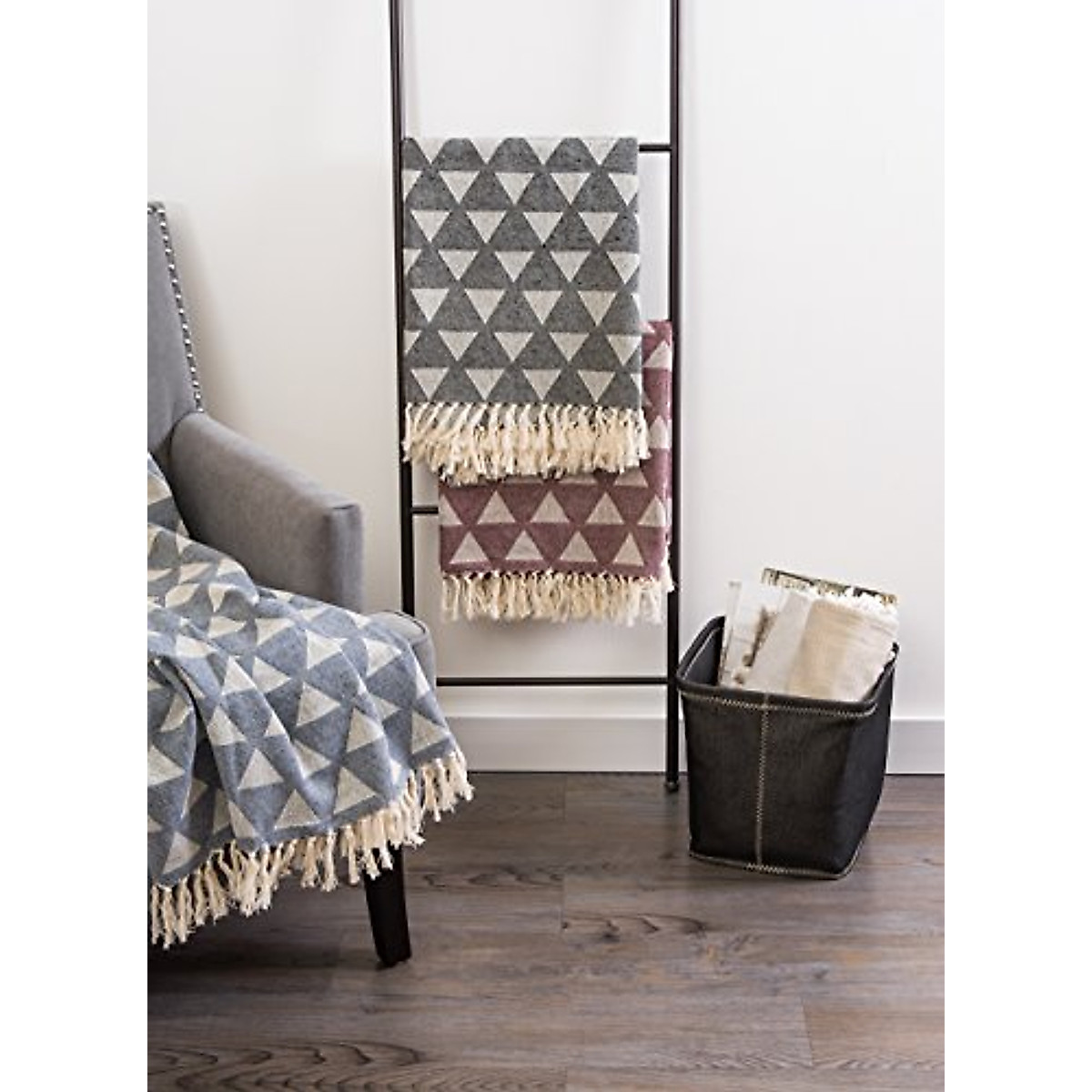 DII Mid-Century Modern Decorative Triangle Woven Throw, 50x60, Black