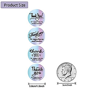 PMCDS2G 500pcs Thank You Stickers Holographic Four Patterns Water-Proof 1.5" in 1 Roll for Gift Décor Thank You Cards Small Business Handmade Crafts