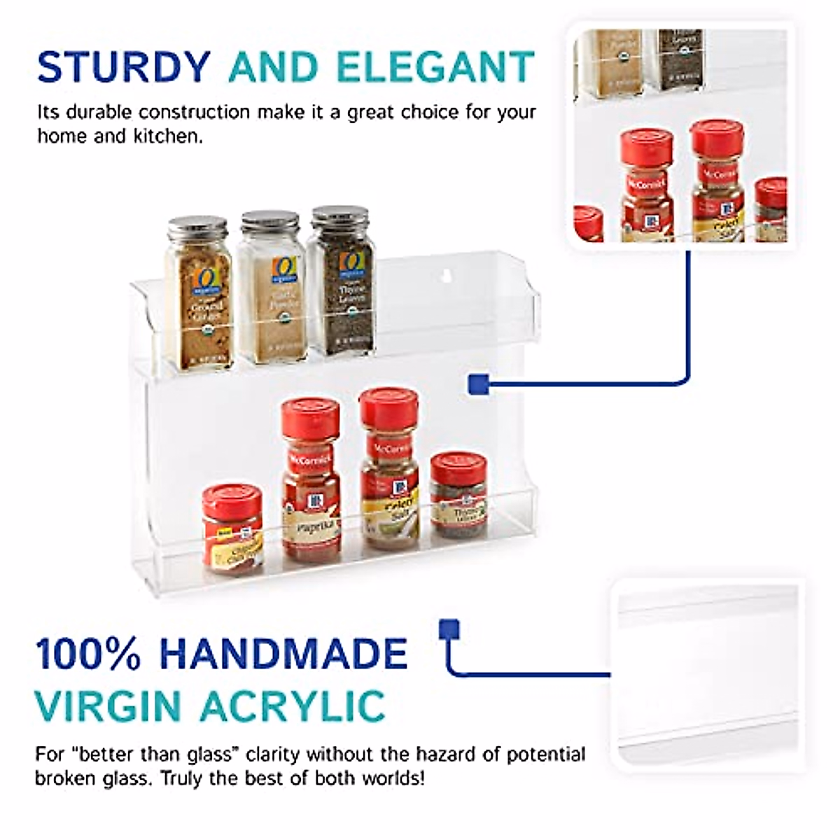 Huang Acrylic Clear Two Shelf Spice Rack Organizer, Cabinet Mount Potential
